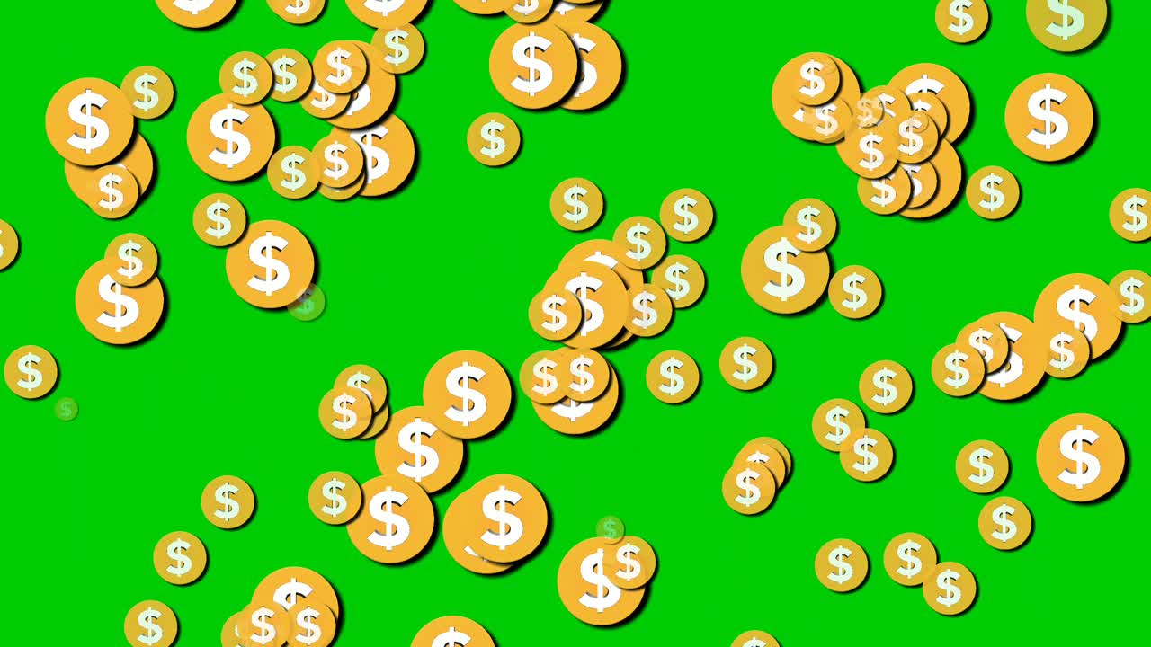 Rain of dollar coins money animation sign symbol motion graphics on ...