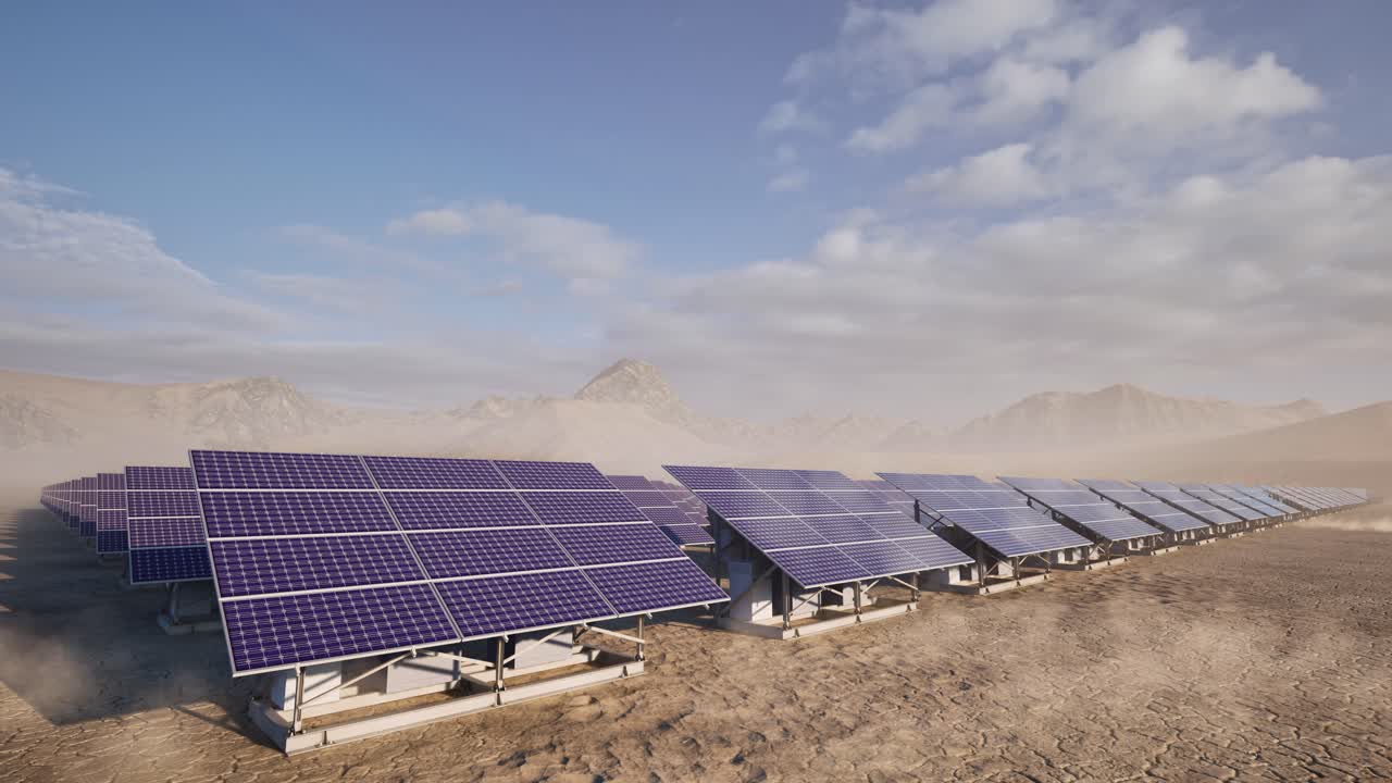 Premium stock video - A solar park, solar farm, photovoltaic power ...