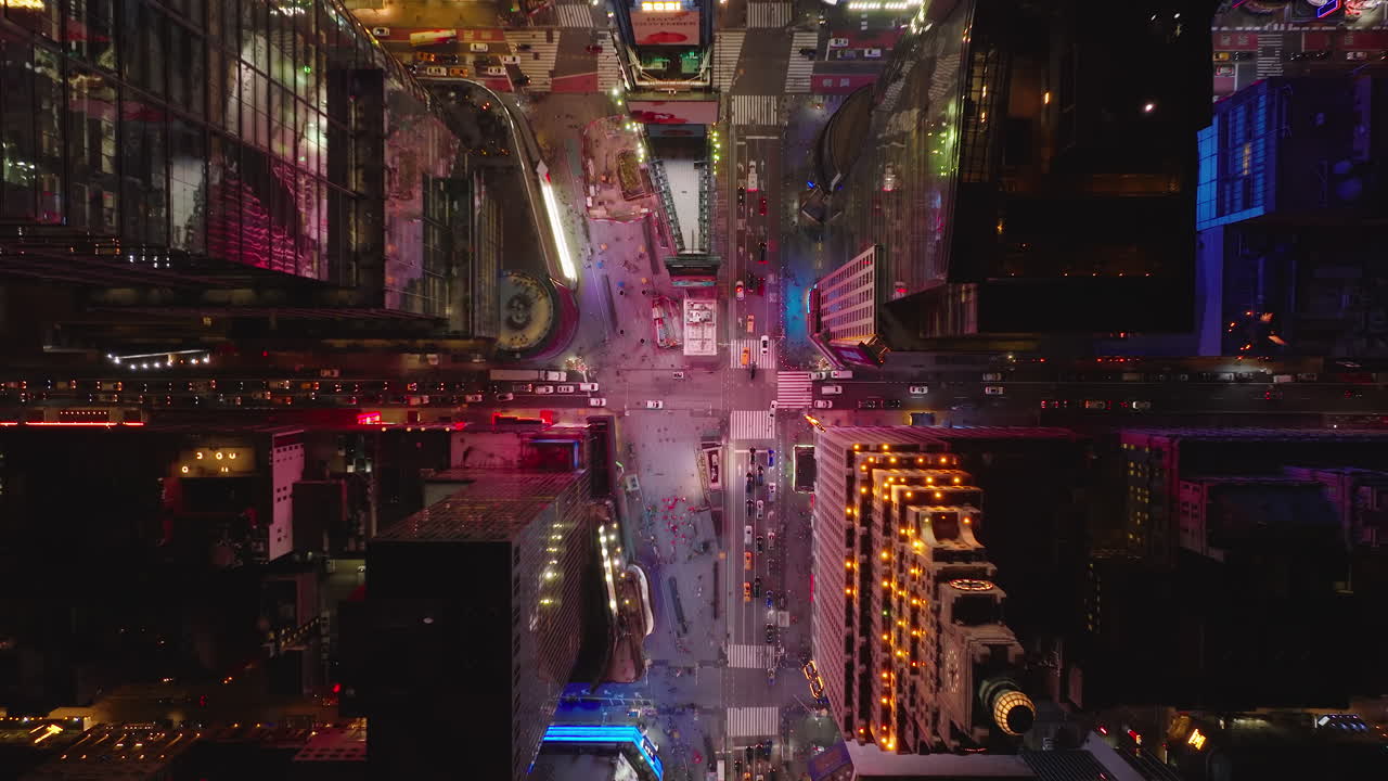 Aerial Birds Eye Overhead Top Down Ascending View Of Cars Driving On ...