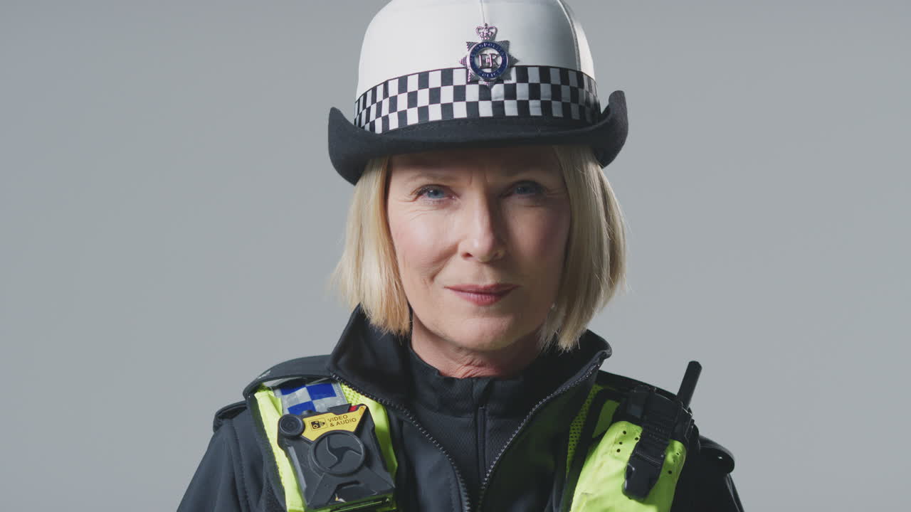 Premium stock video - Portrait of serious mature female police officer ...