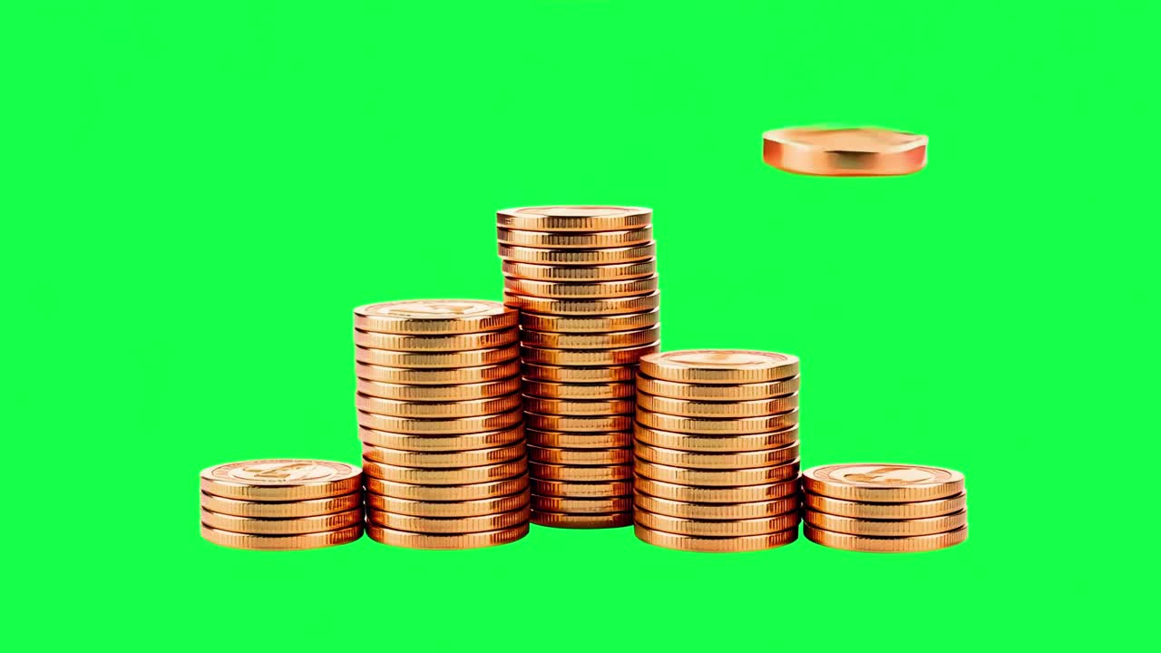 Coins stacked animation, transparent 4K video, green screen | Premium ...