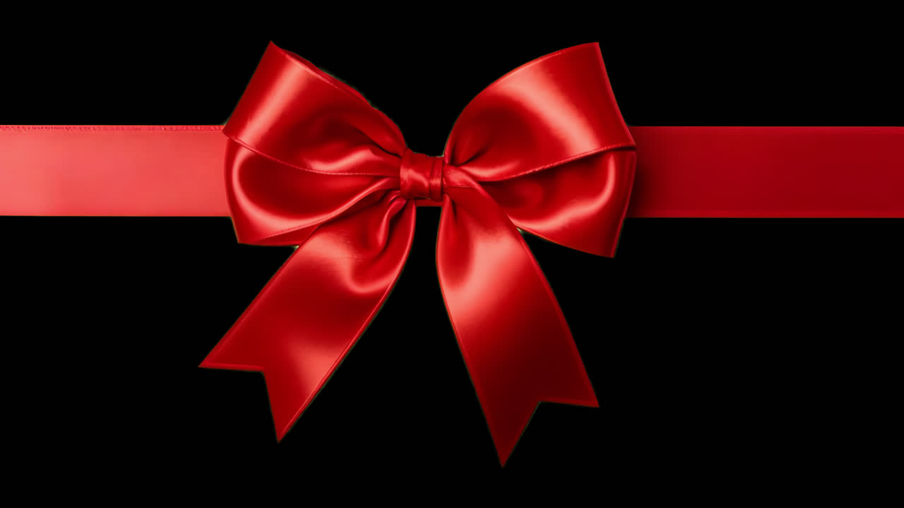 Elegant red satin bow ribbon animated overlay, transparent 4K video ...