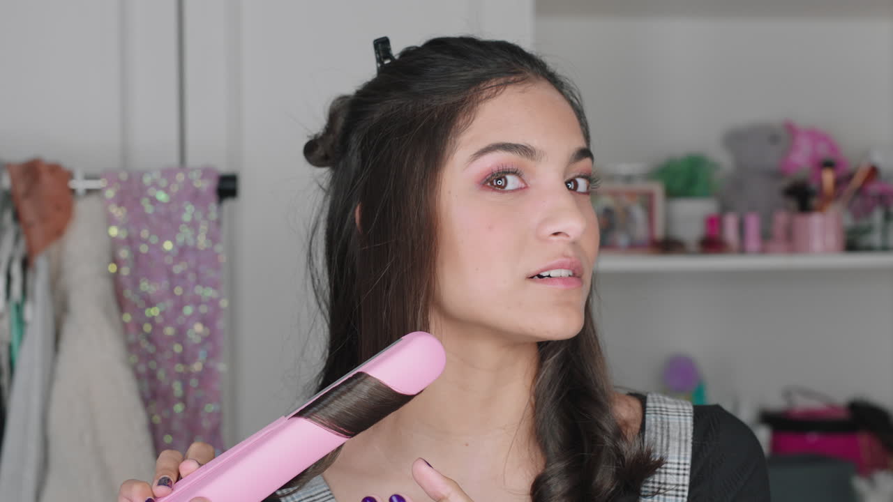 Beautiful Teenage Girl Vlogger Filming Makeup Tutorial Sharing Beauty ...