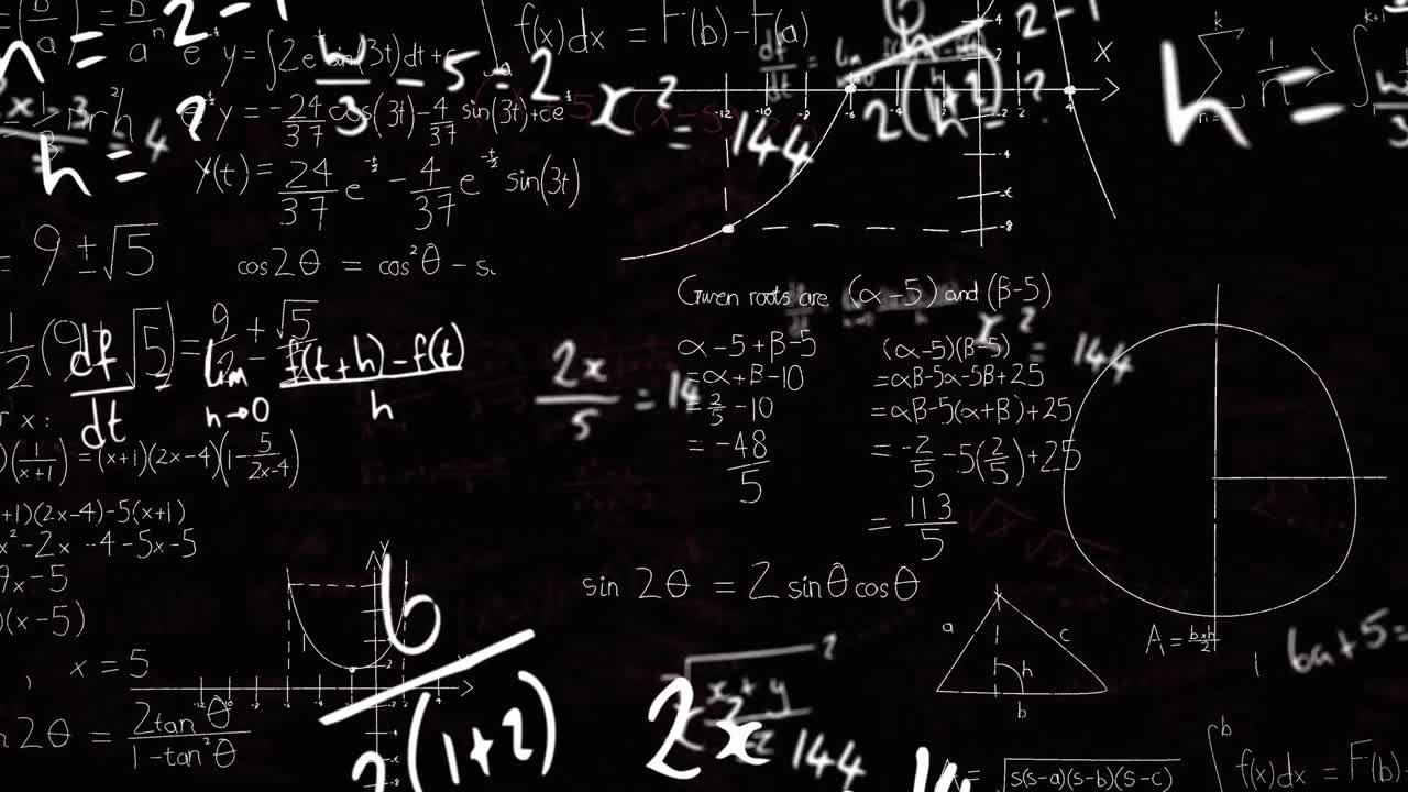 Animation of mathematical equations, formulas and diagrams floating ...