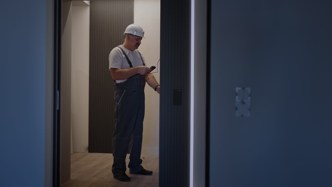 Turn on the lights and backlights. electrician checks the operation of ...
