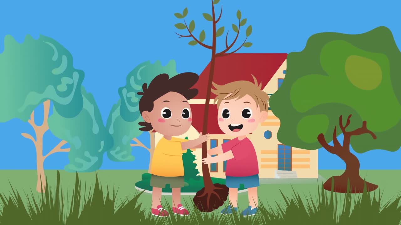 Premium stock video - Composition of children playing outdoors on blue ...
