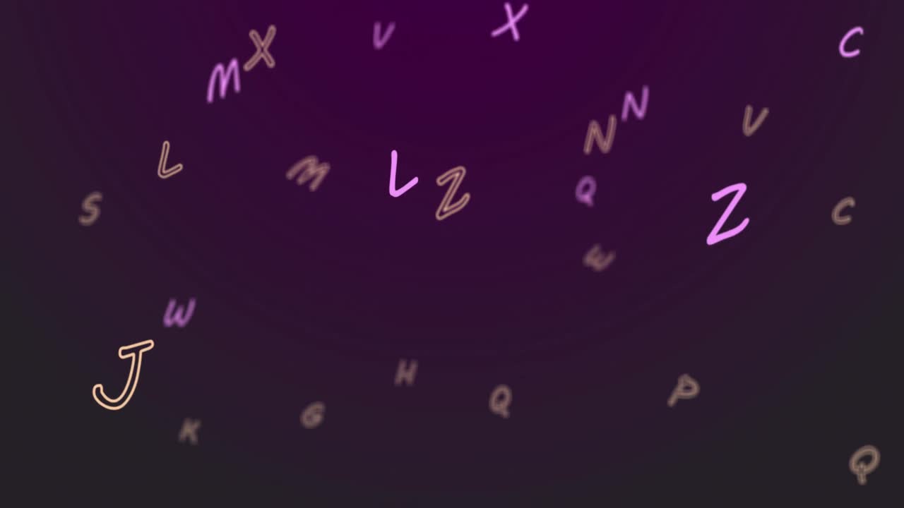 Premium stock video - Digital animation of multiple alphabets floating and moving against purple ...