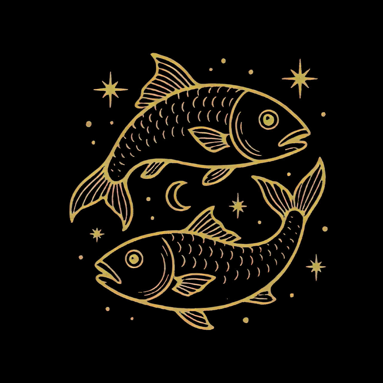 Golden fish celestial illustration animation isolated asset ...