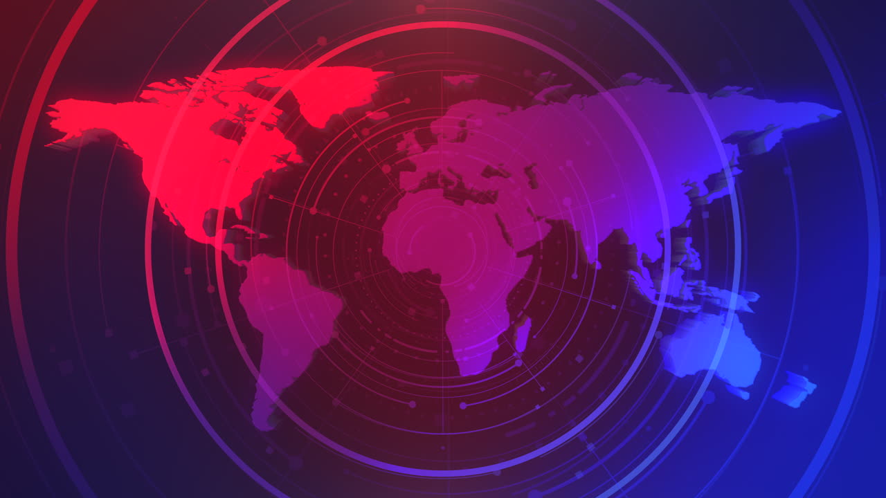 Premium stock video - News intro graphic animation with circles and world map