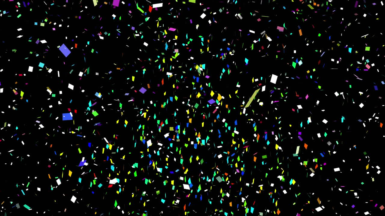 Animation of multi coloured confetti falling over black background ...