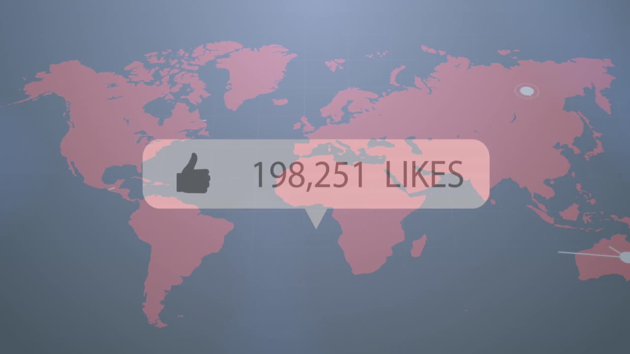 Animation Of Thumbs Up Icon With Increasing Likes Against Network Of ...