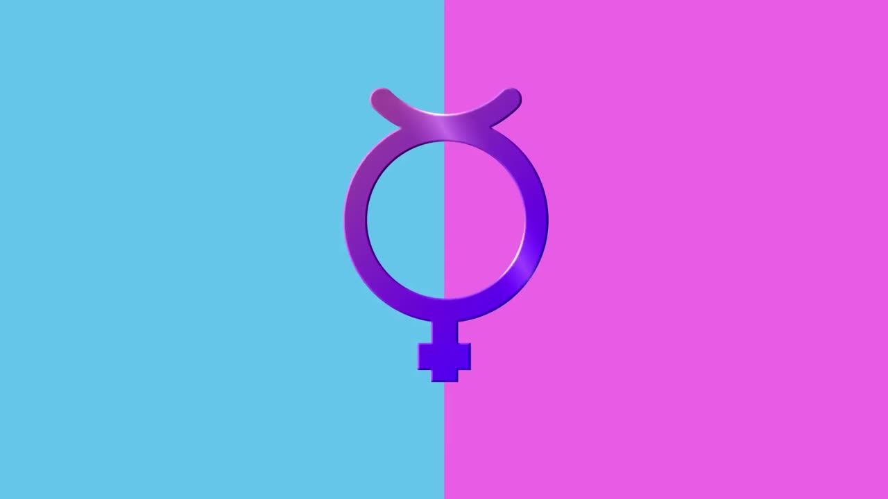 Premium stock video - Animation of non binary symbol on red and blue ...