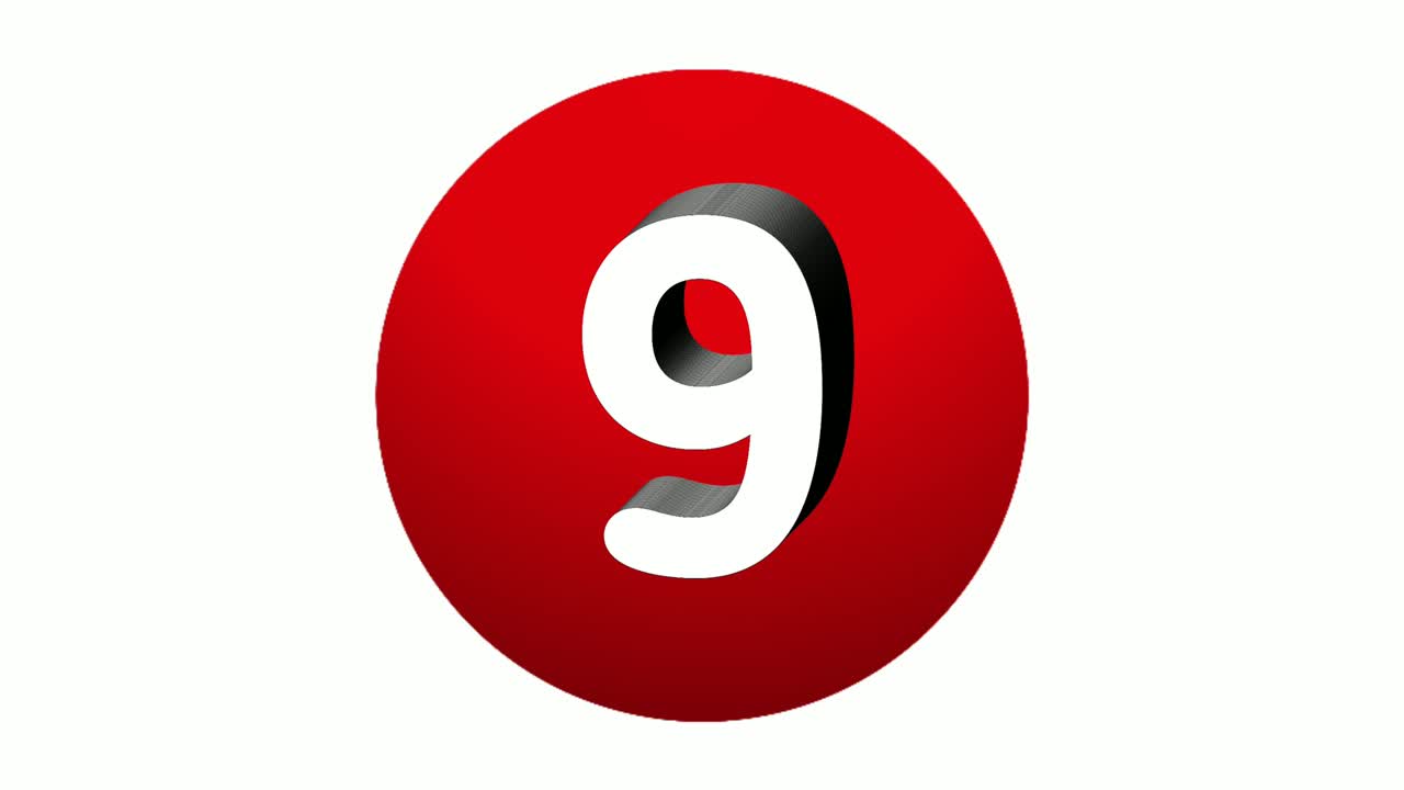 Premium stock video - 3d number 9 nine sign symbol animation motion graphics icon on red sphere ...