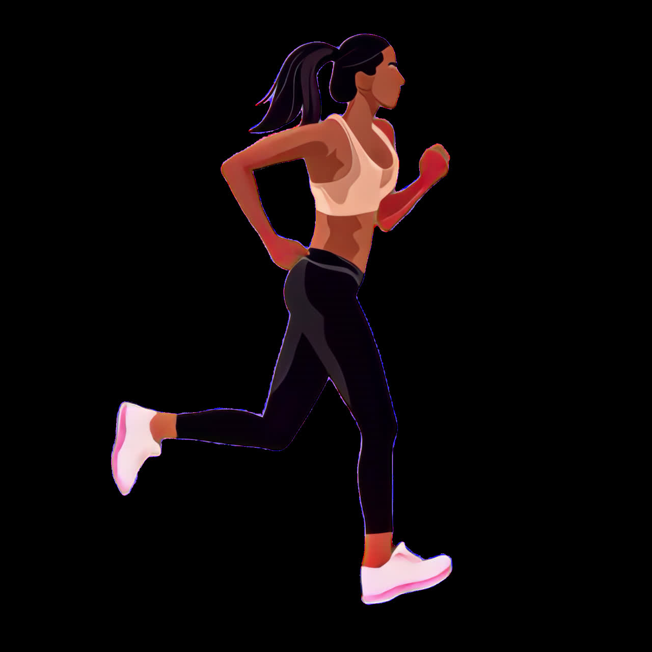 Athletic woman running silhouette animation isolated asset, transparent ...