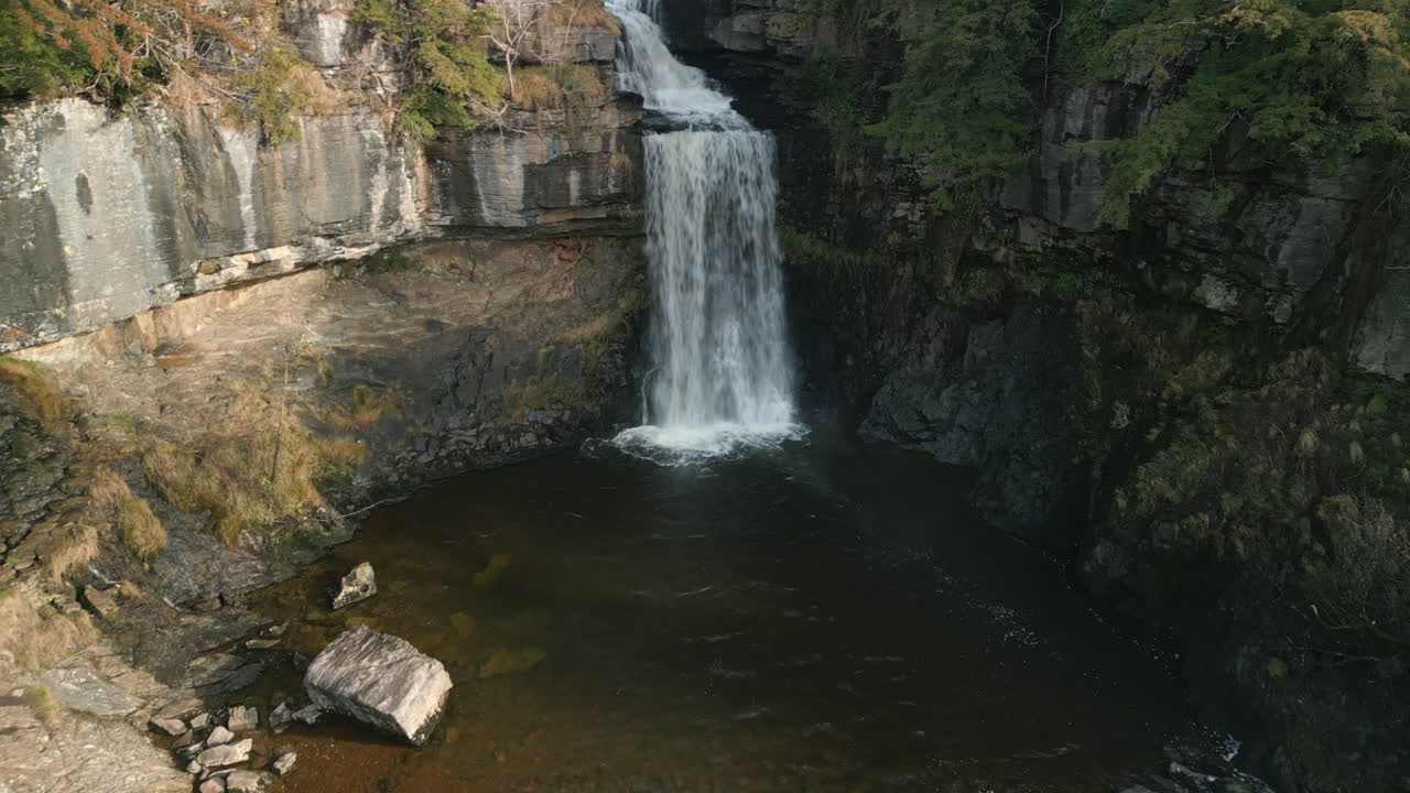 Waterfall High Level Approach In Winter Sunshine At Ingleton Waterfalls ...