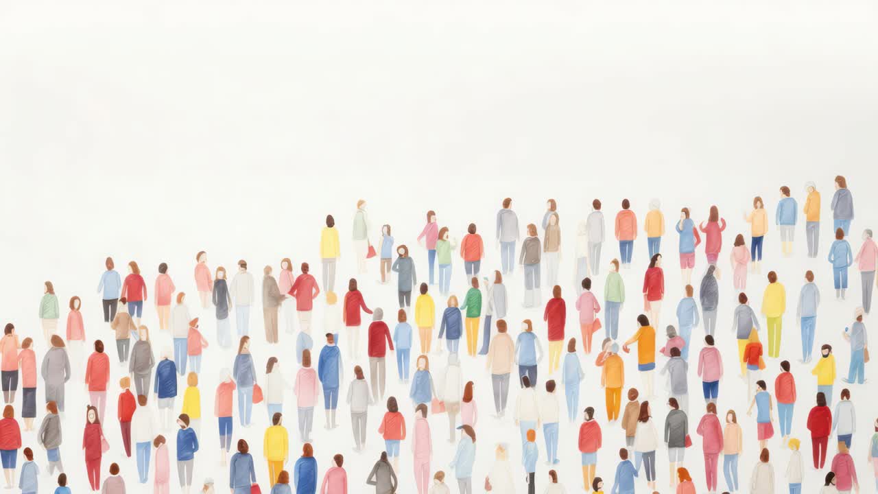Aerial view of a diverse crowd in pastel colors, illustrating unity and ...