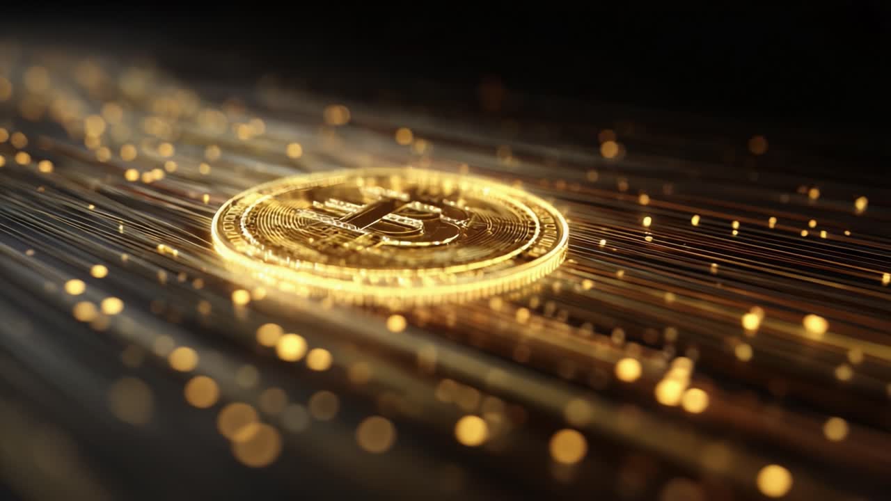 Shiny physical gold Bitcoin coin symbolizing digital currency and the ...
