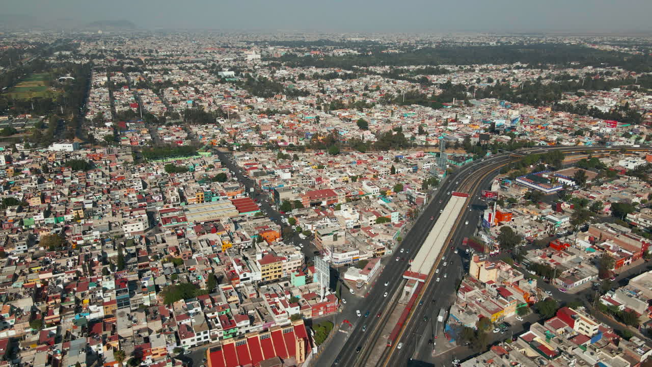 Overhead view of the skyline of mexico city with busy and traffic multi ...