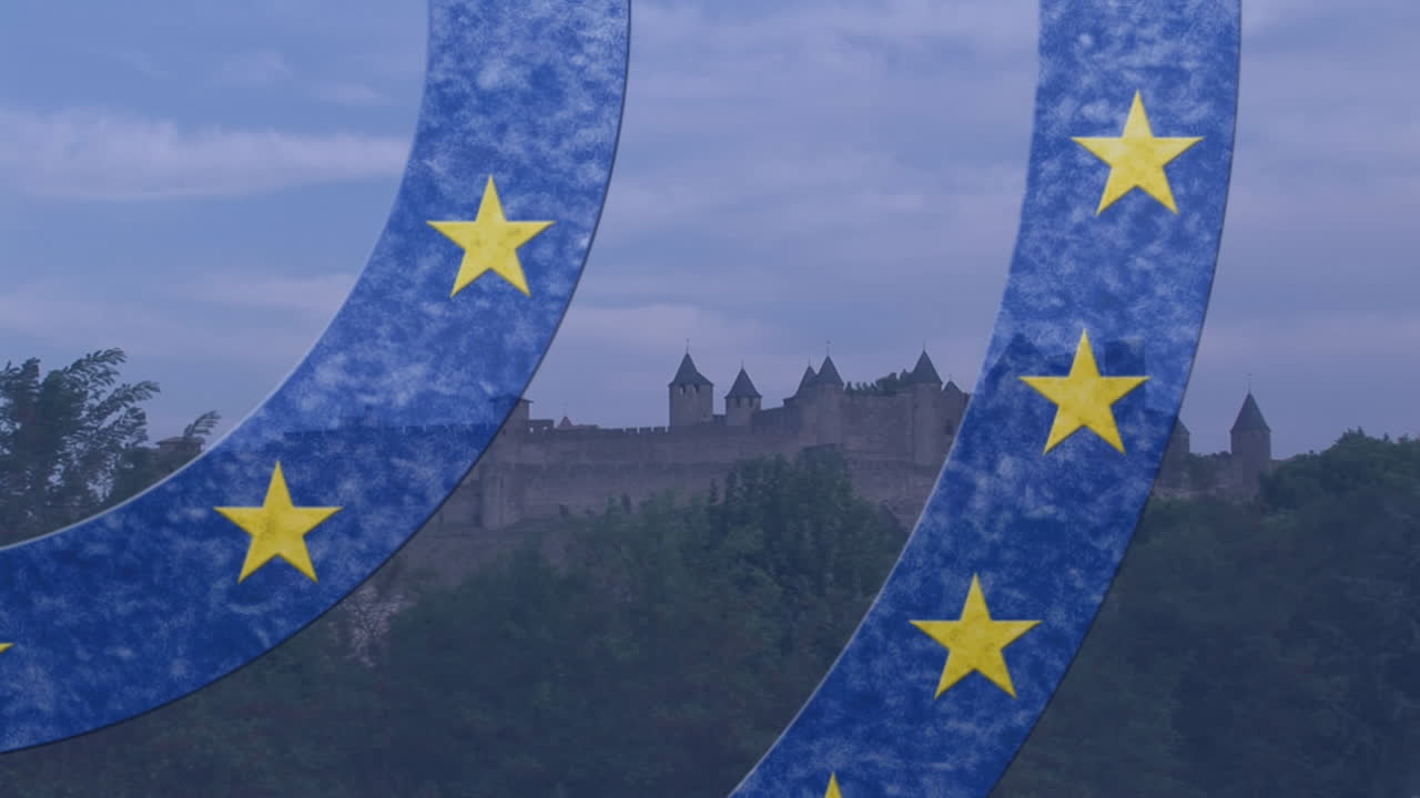 animation of flag of european union over castle and landscape | freepik