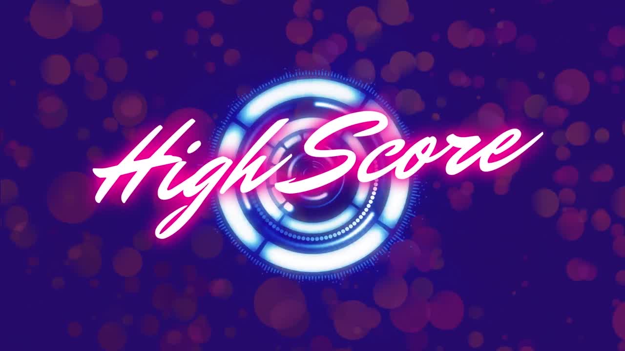 Animation of high score text over scope scanning and spots on blue ...