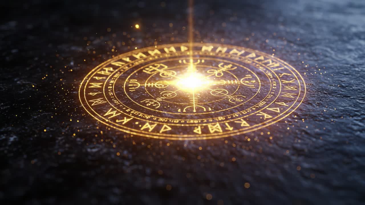 A Glowing Mystical Symbol on Dark Surface: An Enigmatic Circle ...