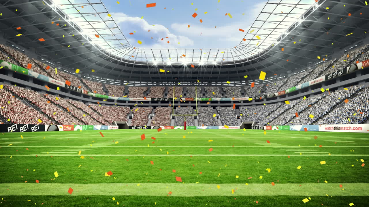 Animation of confetti falling over stadium | Premium Stock Video Footage