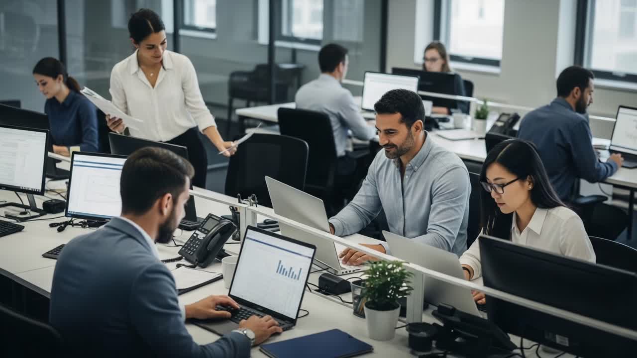A Busy Office Environment Showcasing Collaboration and Productivity ...