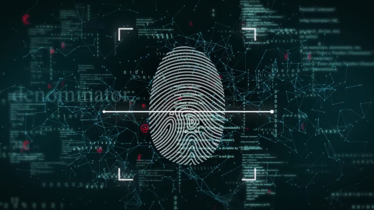Premium stock video - Animation of ai data processing over biometric fingerprint and dark background