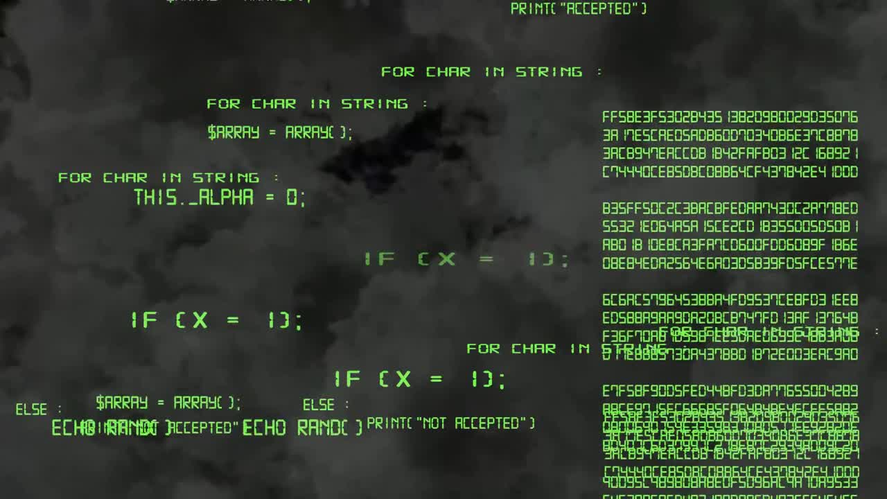 Animation Of Green Computer Code And Hex Against Dark Clouds Free Stock ...