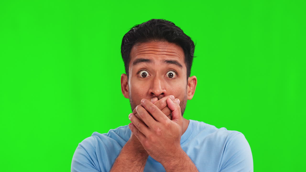 Premium stock video - Wow, green screen or portrait of shocked man