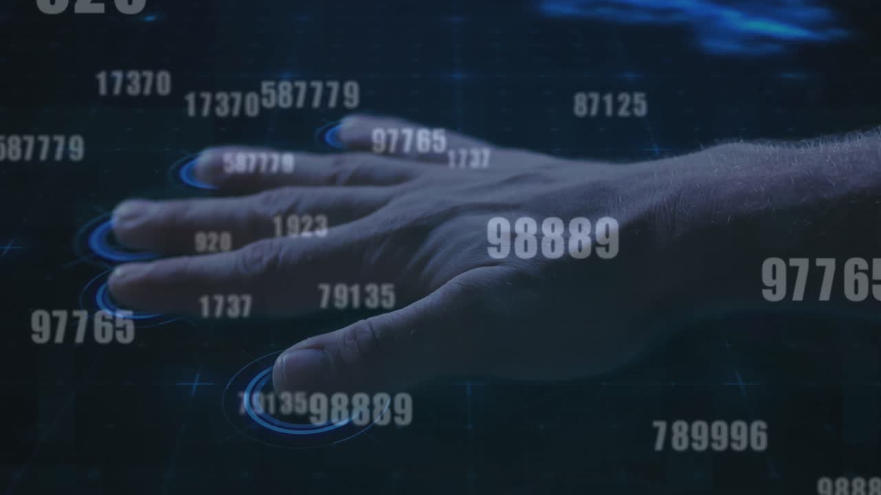 Multiple Numbers Changing Over Human Hand Scanning Over Biometric ...