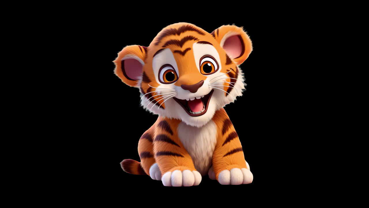 Adorable cartoon tiger cub animation isolated asset, transparent 4K ...