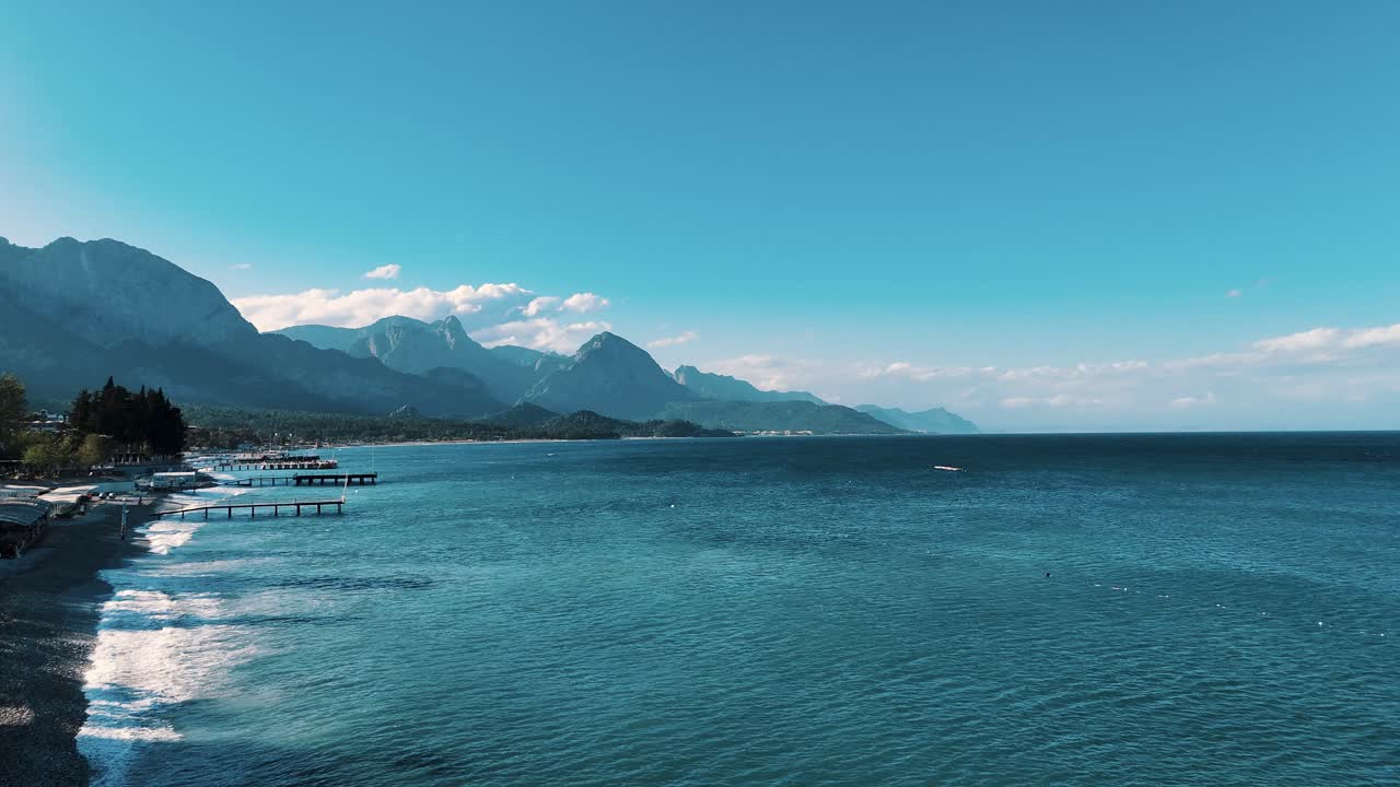 Drone view of kemer city of antalya, resort town on mediterranean coast ...