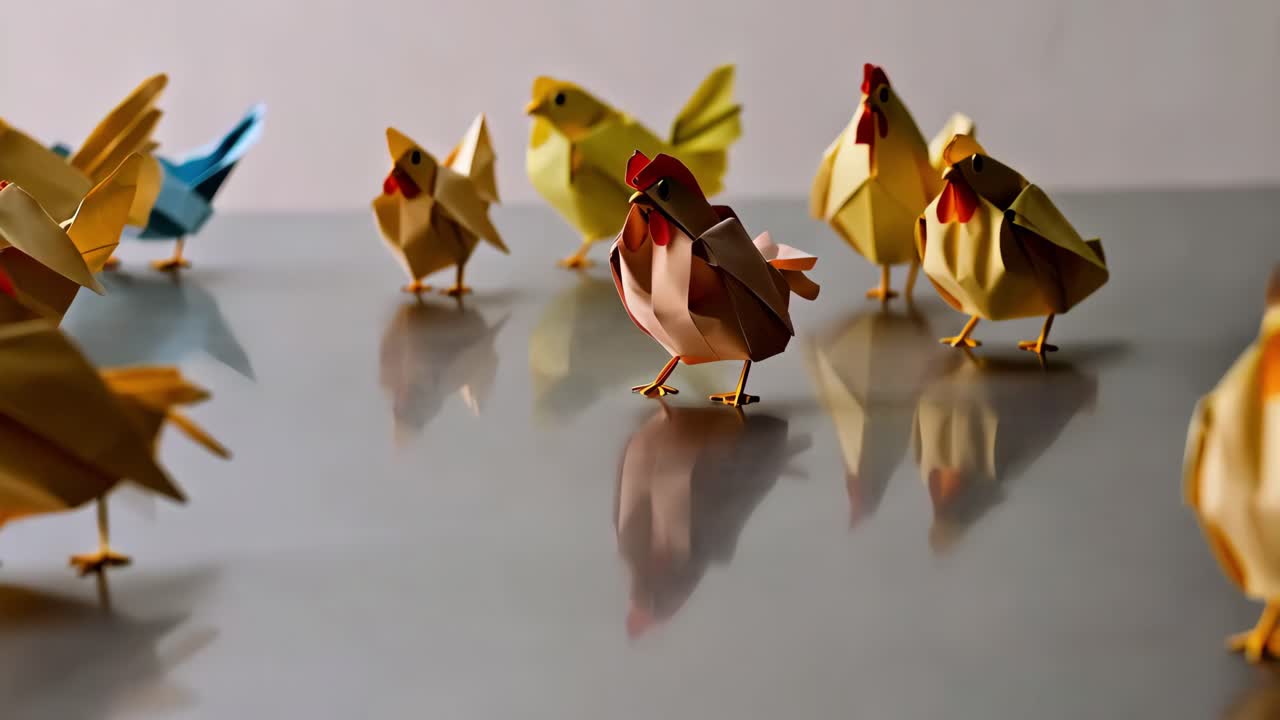 Origami Chickens | Premium Stock Video Footage