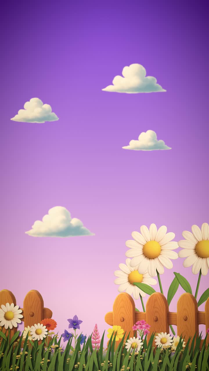 A cheerful animated spring scene. Bright colors and a playful ...