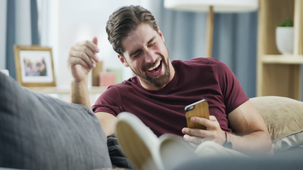 Laughing man, phone and funny social media meme | Premium Stock Video ...