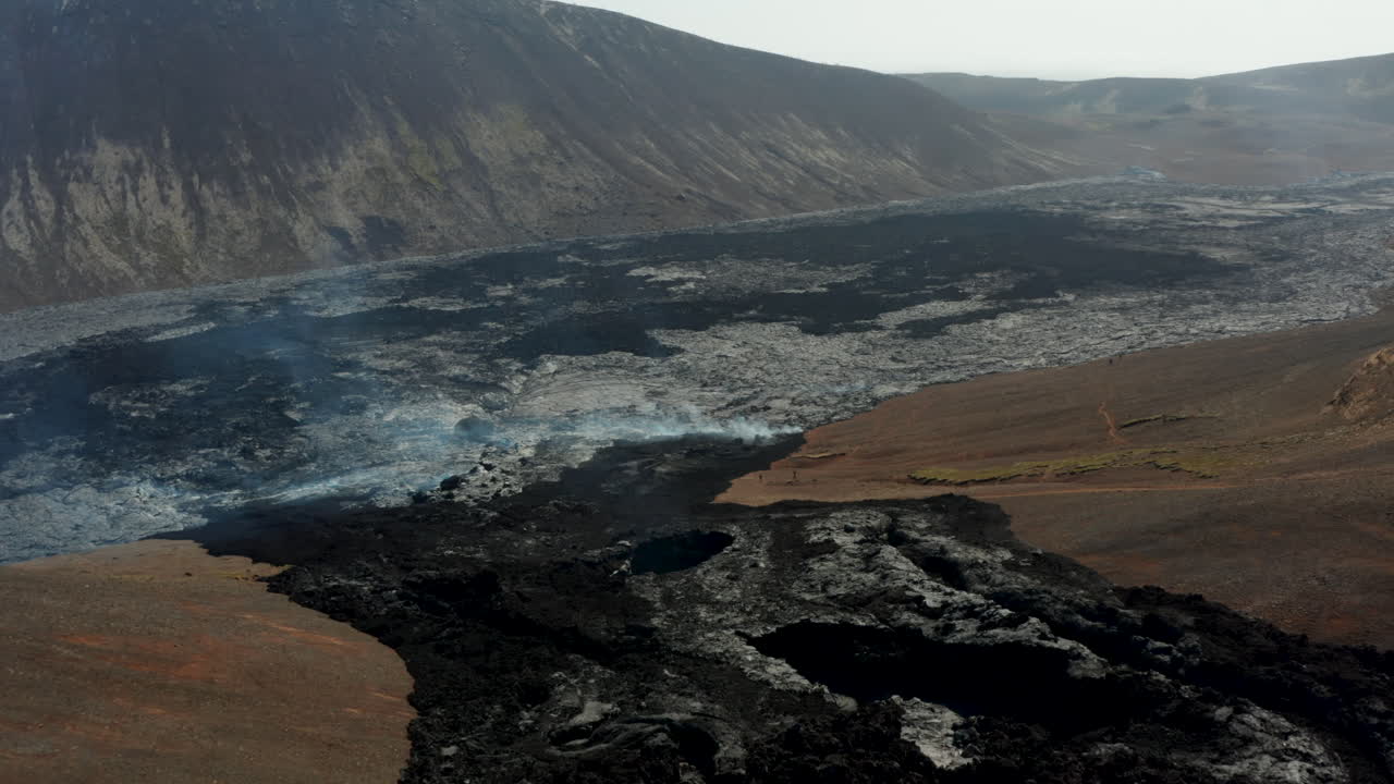 Fly Above Cooling Lava Stream, Contouring Terrain. Volcanic Landscape ...
