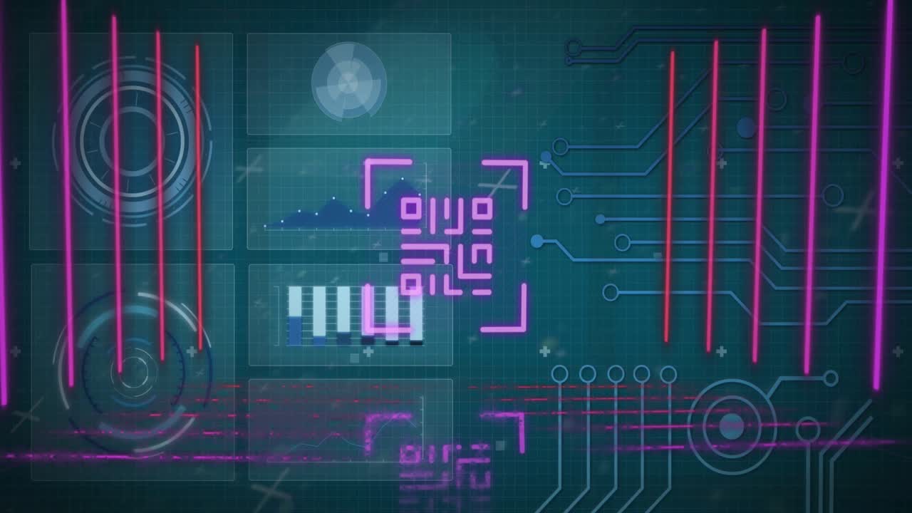 Animation Of Qr Codes With Lines Over Infographic Interface Against ...