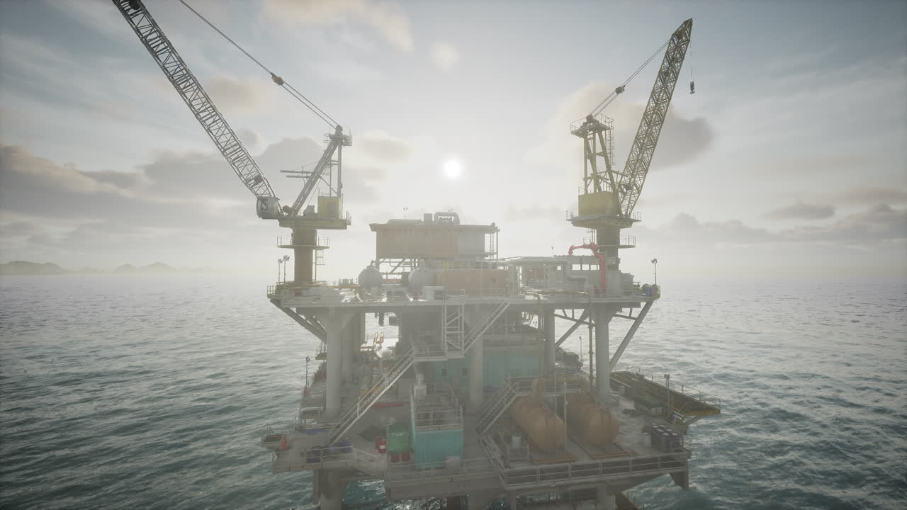 Aging oil rig platform in the ocean | Premium Stock Video Footage