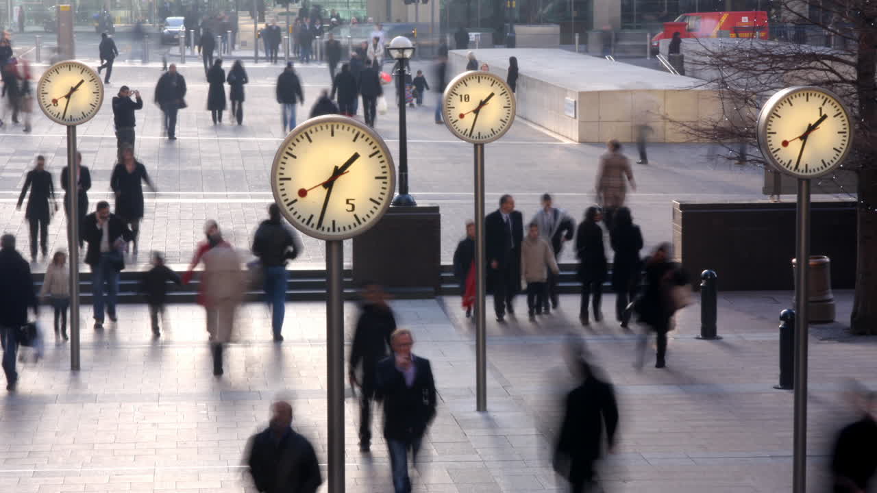 Premium stock video - Docklands clocks 04