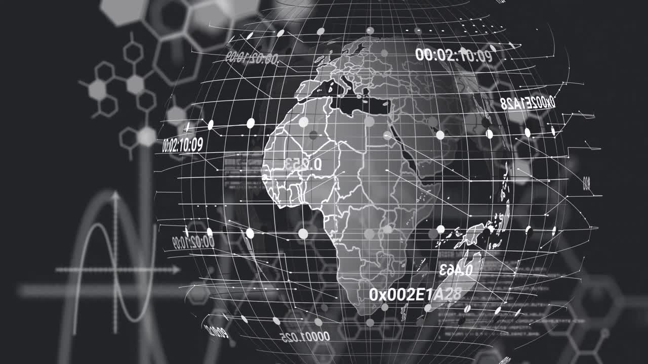 Animation Of Computer Language Molecule Structures And Grid Pattern
