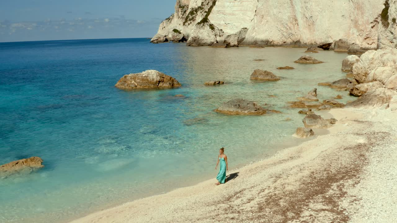 Woman Walking On Tropical Secluded Erimitis Bay Beach In Paxos, Greece ...
