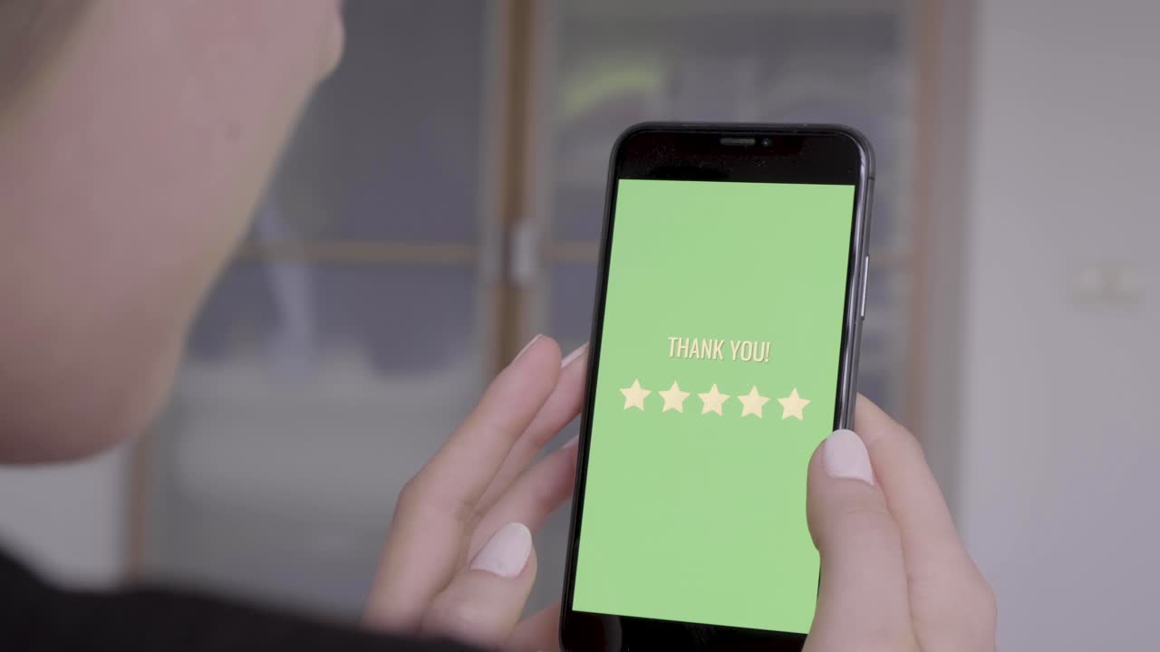Premium stock video - Rate and share app with green screen for businesses