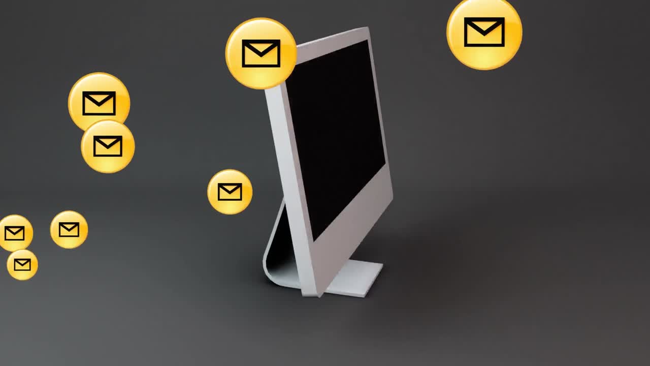 Digital animation of multiple message icons over computer screen ...