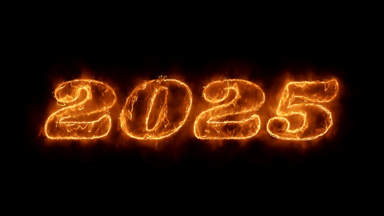 Nuevo año 2025 palabra animada caliente quema ciclo de llama de fuego ...