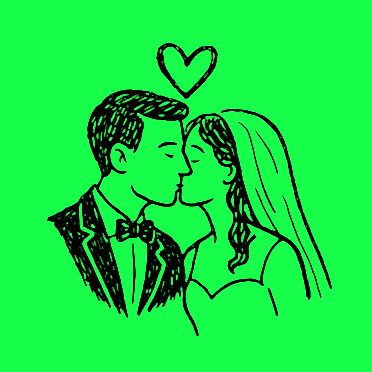 Hand-drawn wedding couple illustration animation, transparent 4K video ...