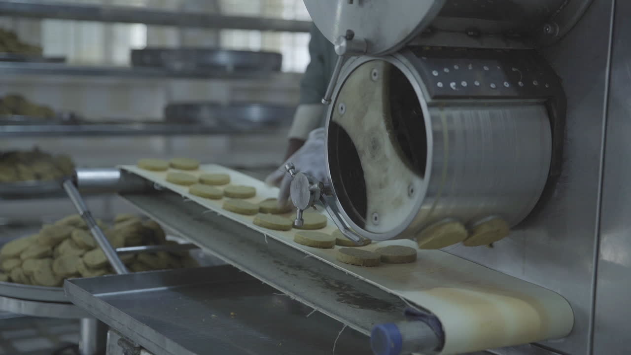 View burger patty forming production line in a factory Premium Stock ...
