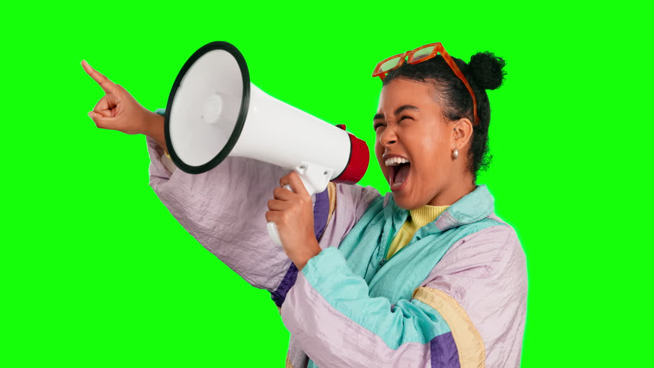 Premium stock video - Green screen megaphone, scream