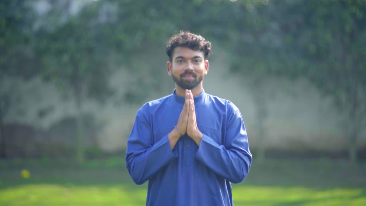 Namaskar done by an indian man Premium Stock Video Footage