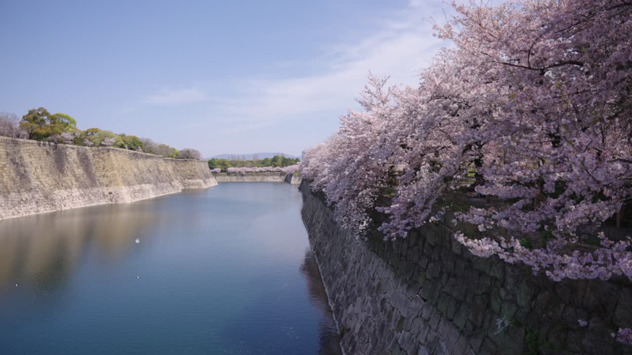 Premium stock video - Scenic view of osaka castle moat river under the ...